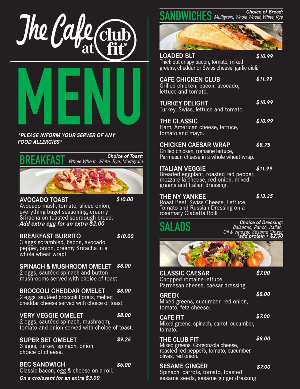 Café Menu | Club Fit